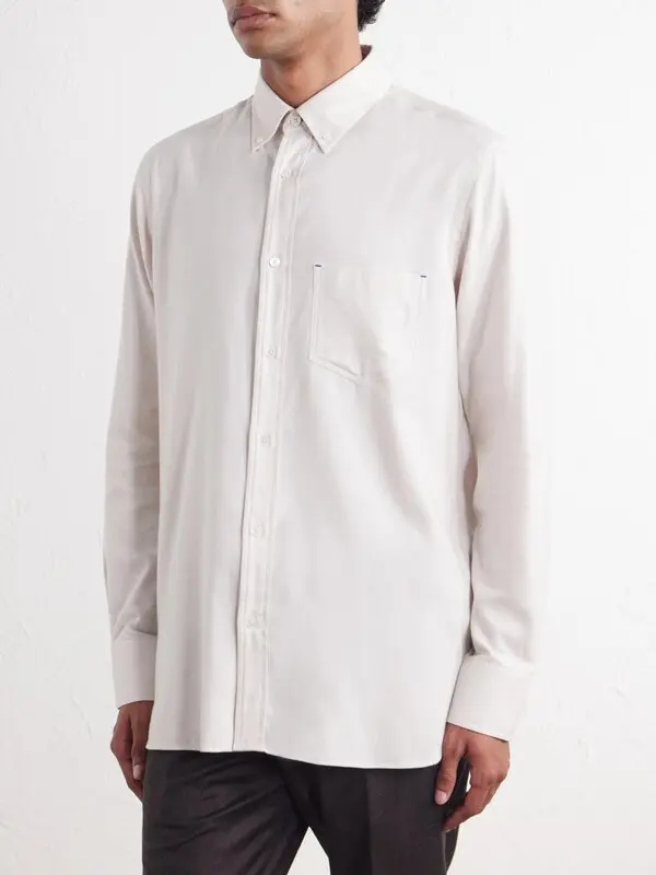 Paul Smith Button-down Collar Cotton And Lyocell-blend Herringbone Shirt
