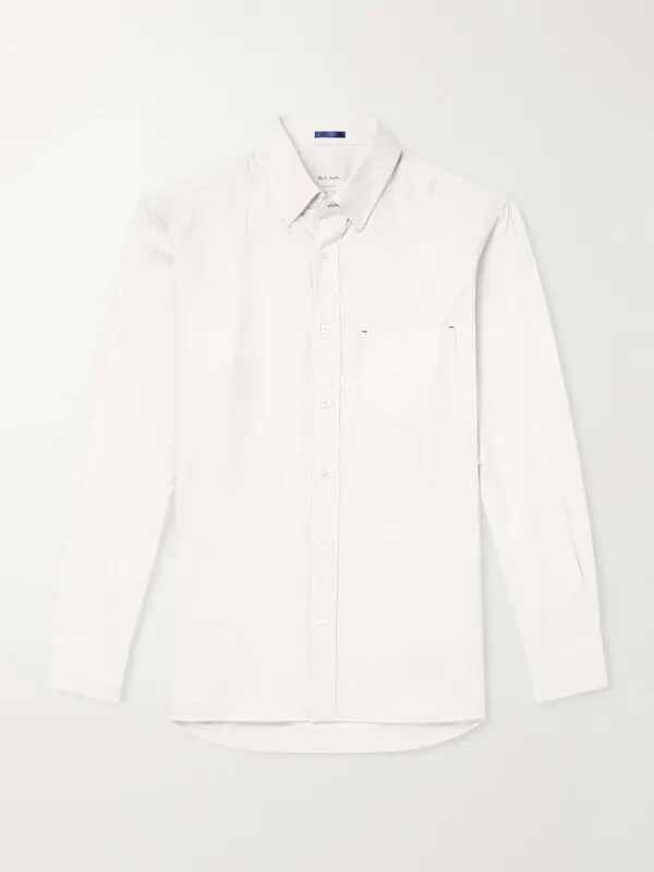 Paul Smith Button-down Collar Cotton And Lyocell-blend Herringbone Shirt - Off-white