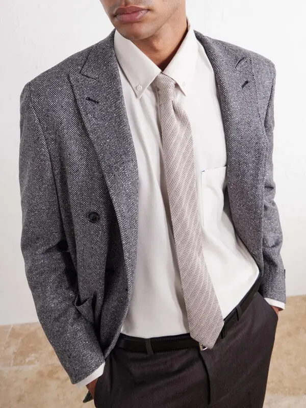 Paul Smith Button-down Collar Cotton And Lyocell-blend Herringbone Shirt