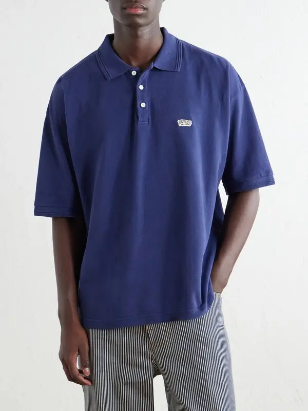 Visvim Mondo Weller Logo-appliquéd Cotton-piqué Polo Shirt - Blue