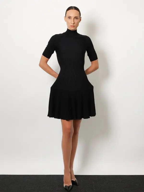 Alaïa Crinoline Wool Blend Short Dress - Black
