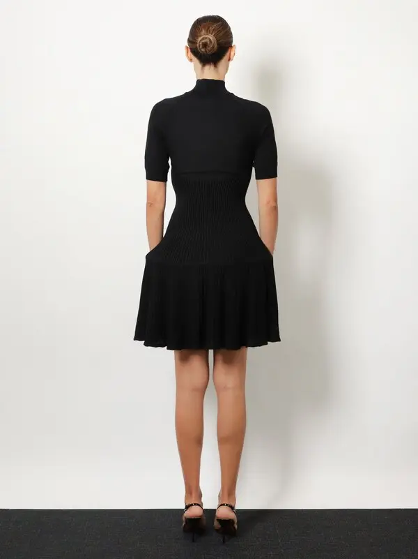 Alaïa Crinoline Wool Blend Short Dress - Black