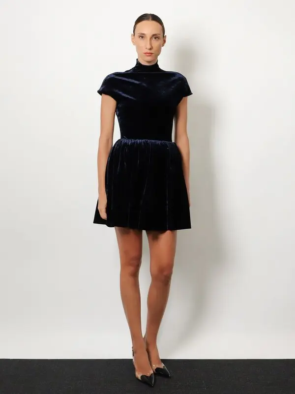 Alaïa Short Velvet High Neck Dress - Blue