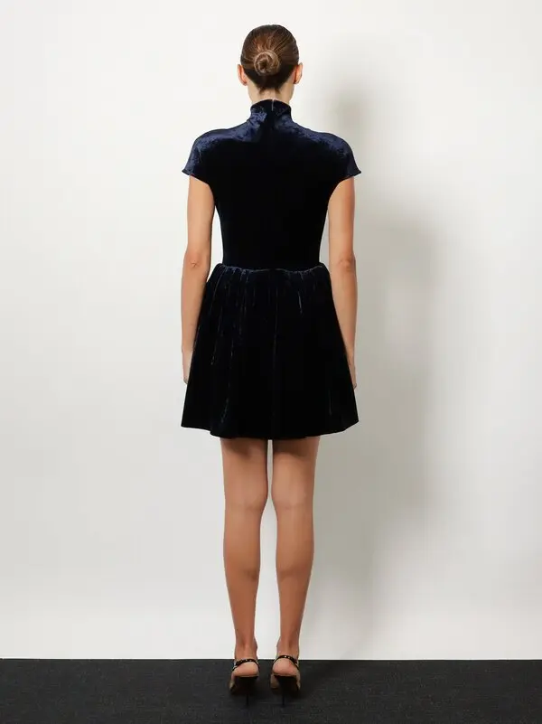 Alaïa Short Velvet High Neck Dress - Blue