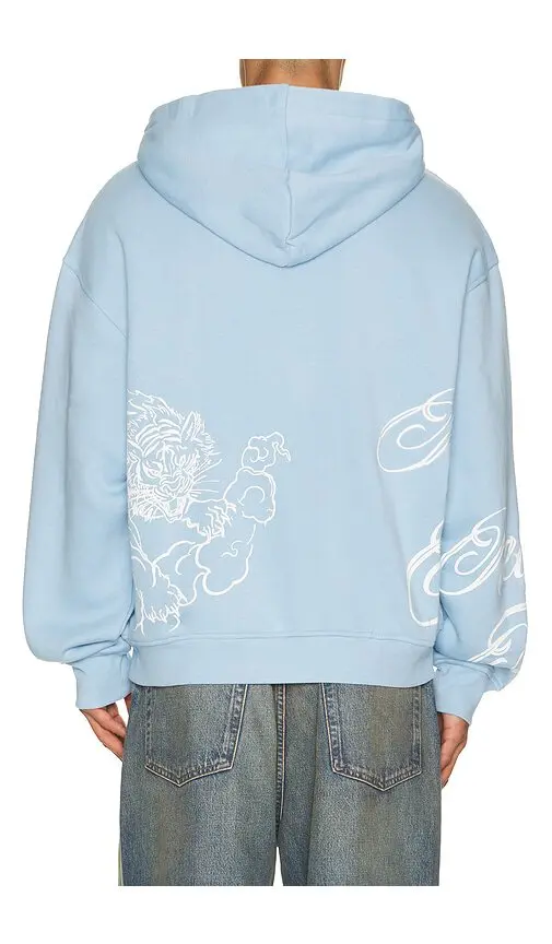 True Religion Tiger Script Boxy Hoodie In Blue