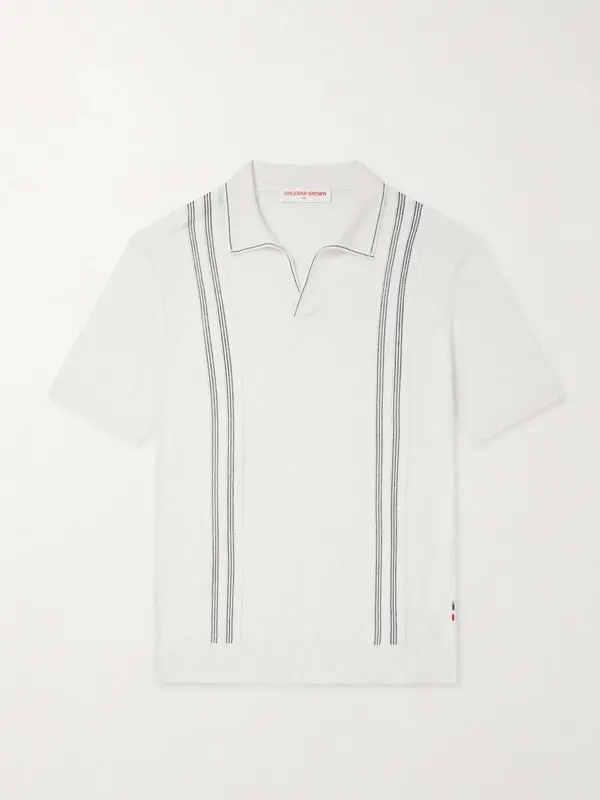 Orlebar Brown Horton Striped Silk And Cotton-blend Polo Shirt - Ecru