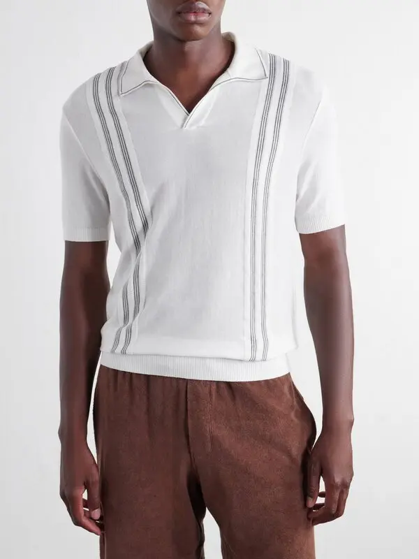 Orlebar Brown Horton Striped Silk And Cotton-blend Polo Shirt