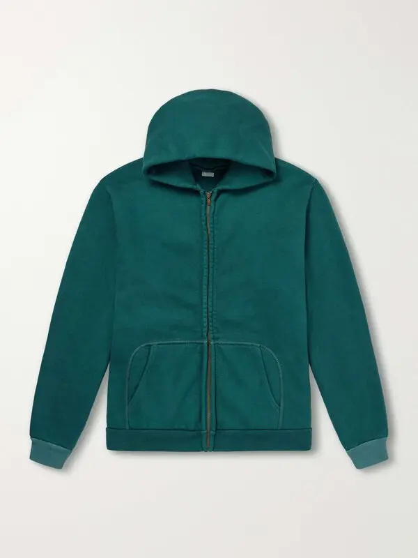 A.PRESSE Vintage Cotton-jersey Zip-up Hoodie - Green