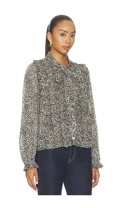 Sea Charlize Print Longsleeve Bow Top In Black & White