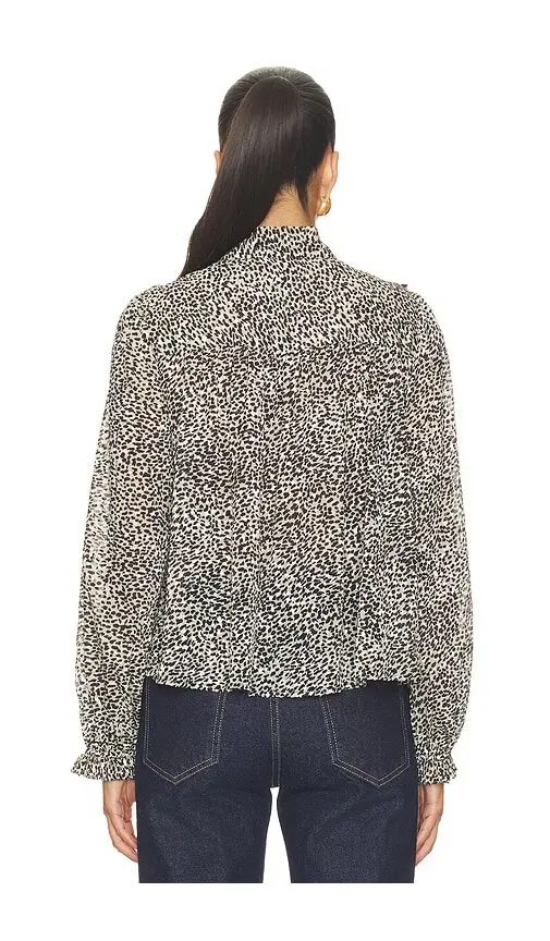 Sea Charlize Print Longsleeve Bow Top In Black & White