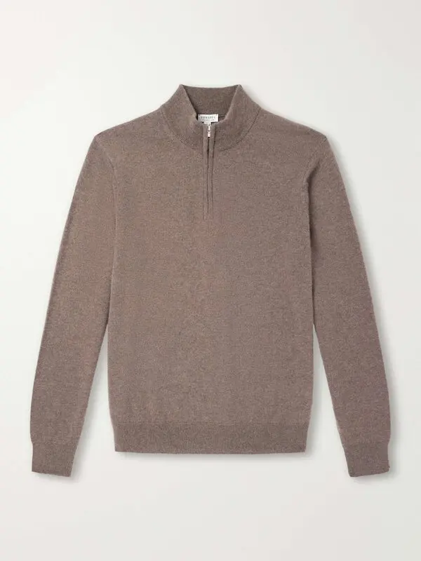 Sunspel Cashmere Half-zip Sweater - Brown