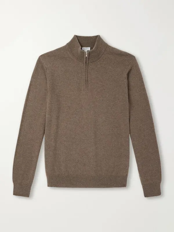Sunspel Cashmere Half-zip Sweater - Brown