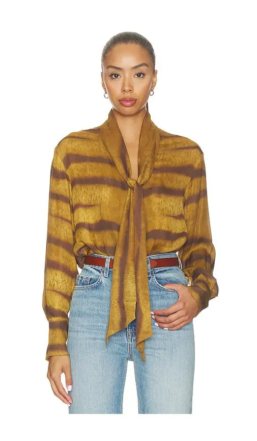 FRAME The Silk Oversized Tie Shirt In Yellow - Light Tiger
