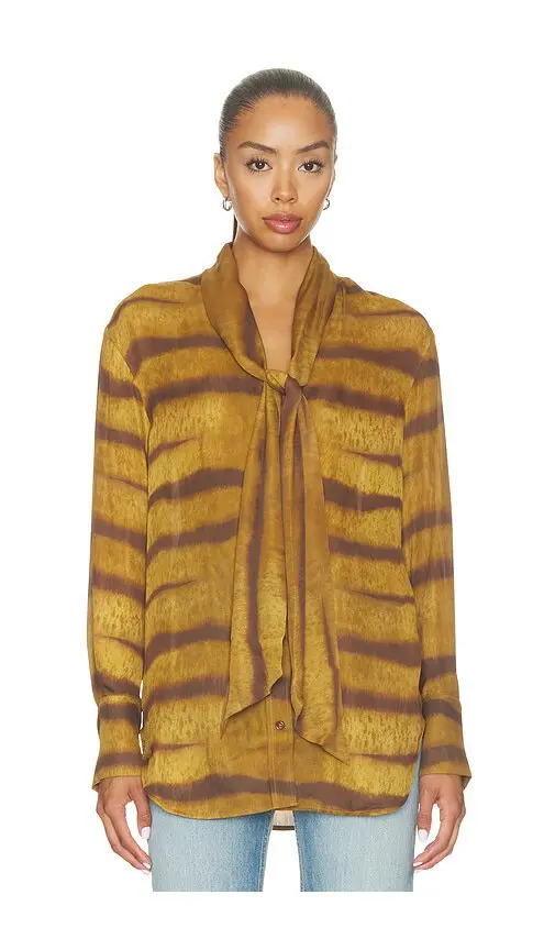 FRAME The Silk Oversized Tie Shirt In Yellow