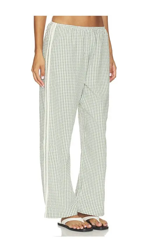Donni. The Cotton Gingham Stripe Crop Pant In Green - Dill