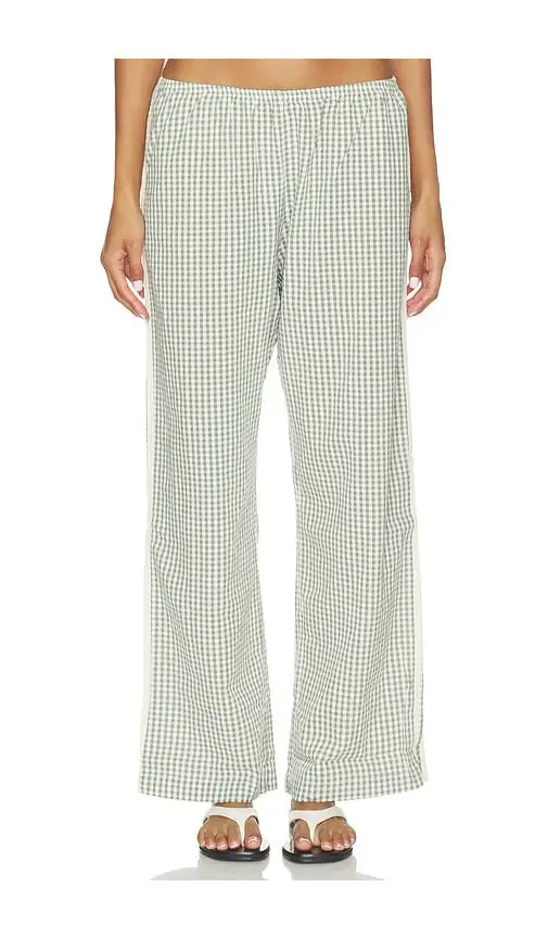 Donni. The Cotton Gingham Stripe Crop Pant In Green