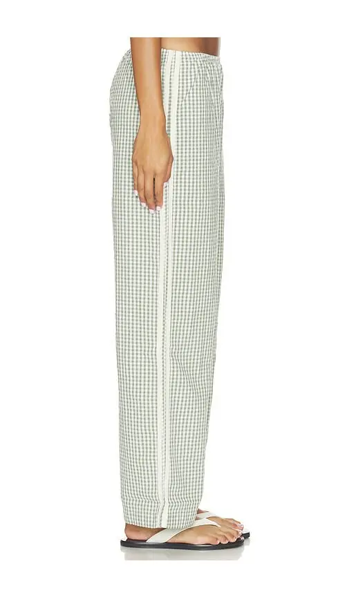 Donni. The Cotton Gingham Stripe Crop Pant In Green