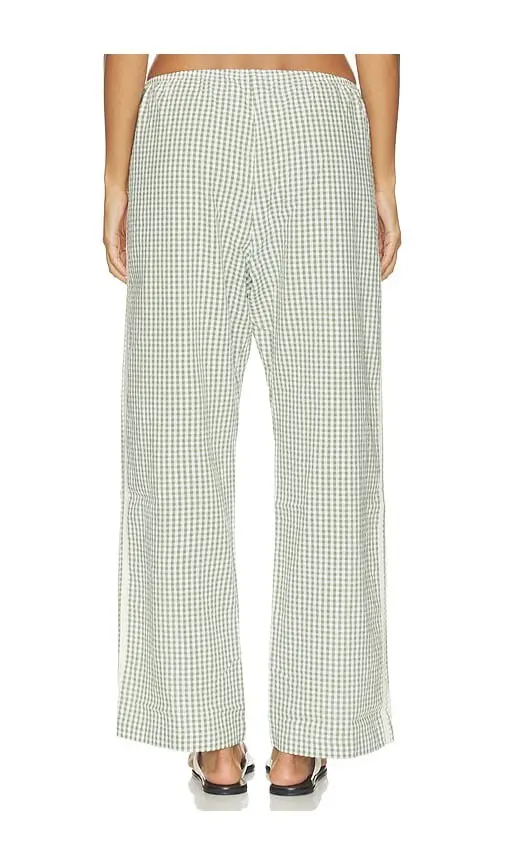 Donni. The Cotton Gingham Stripe Crop Pant In Green