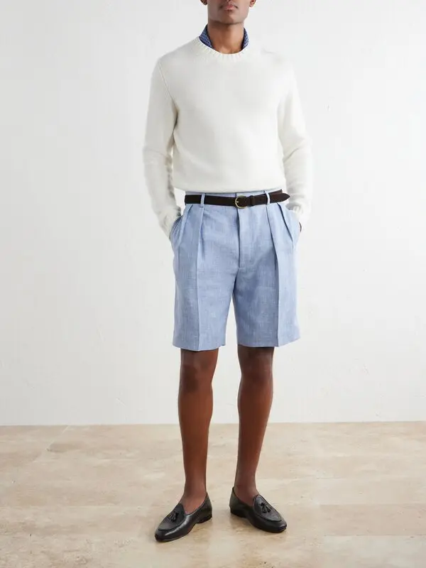 Ralph Lauren Purple Label Cotton Gabardine Pleated Shorts