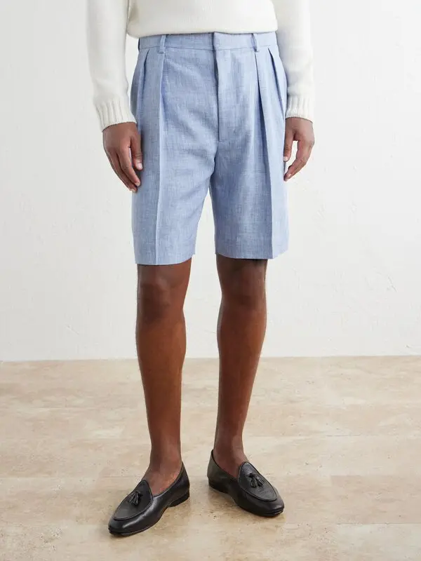 Ralph Lauren Purple Label Cotton Gabardine Pleated Shorts
