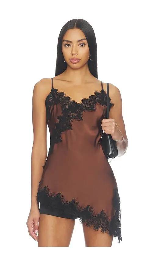 Astr The Label Lace Trim Asymmetrical Top - Brown