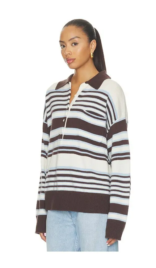 Good American The Oversized Rugby Sweater In Chocolate - Mocha Stripe