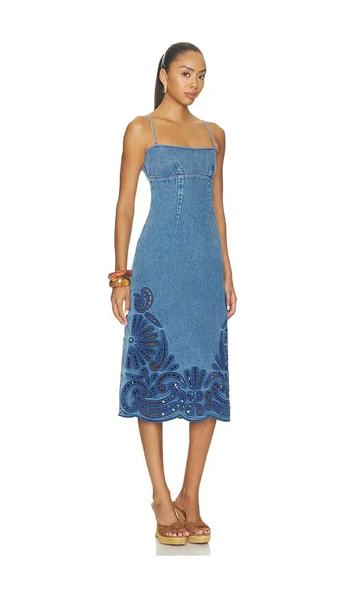 Ulla Johnson The Jane Eyelet Denim Dress In Blue