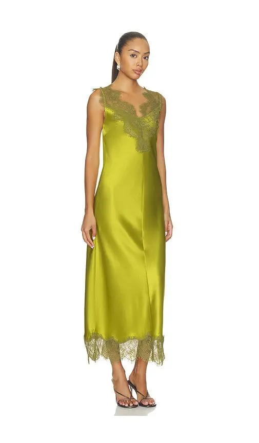 SIMONMILLER Bea Satin Lace Midi Dress In Green