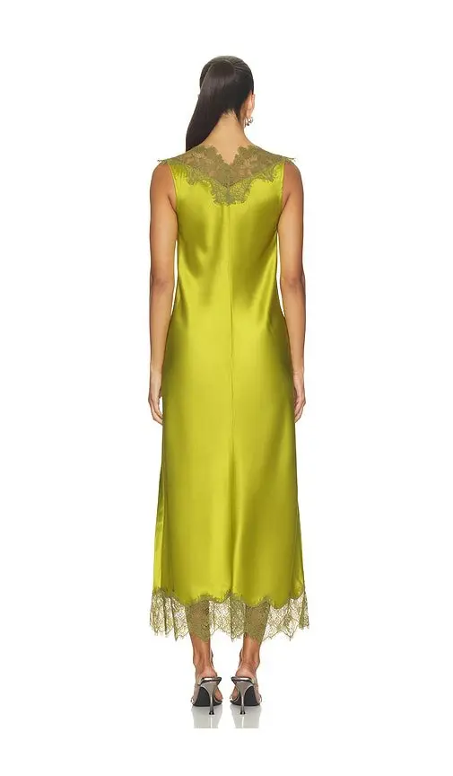 SIMONMILLER Bea Satin Lace Midi Dress In Green