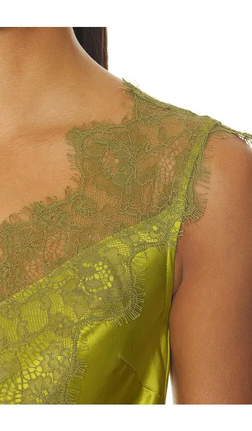 SIMONMILLER Bea Satin Lace Midi Dress In Green
