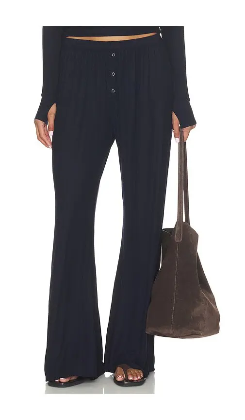 Michael Lauren Laguna Wide Leg Pant With Snaps - Navy