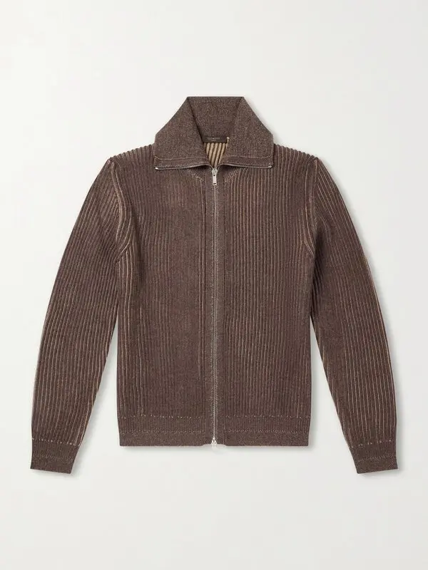 SLOWEAR Turtleneck Ribbed Virgin Wool Sweater - Brown