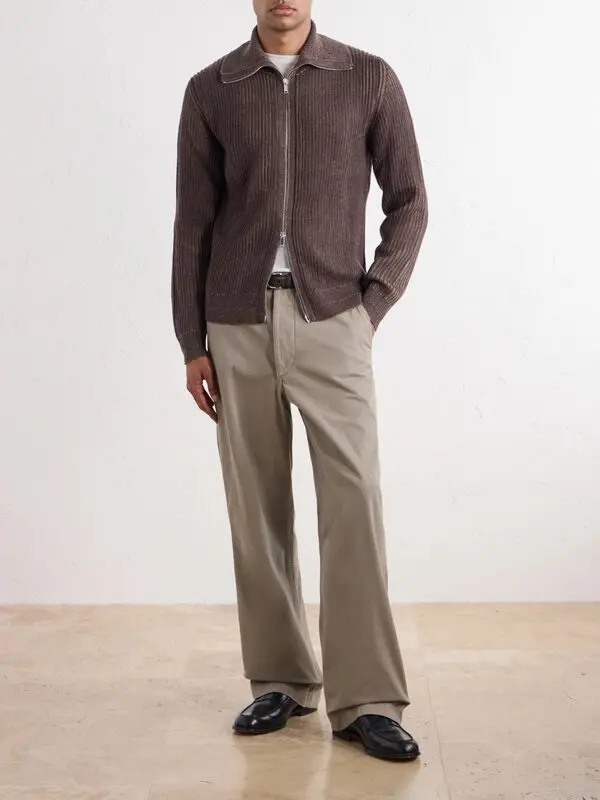 SLOWEAR Zanone Ribbed Virgin Wool Zip-up Sweater