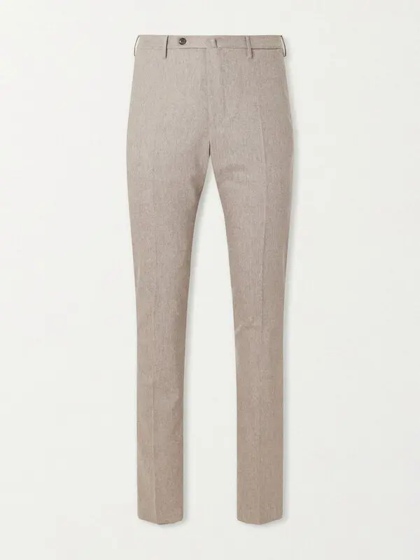 SLOWEAR Straight-leg Wool-blend Flannel Trousers - Neutrals