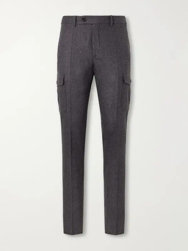 SLOWEAR Straight-leg Brushed Wool-blend Trousers - Gray