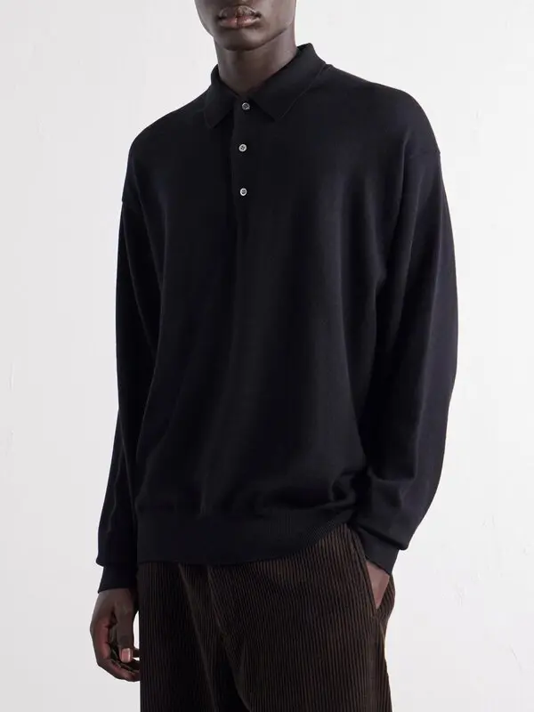 A.PRESSE Wool Polo Shirt - Black