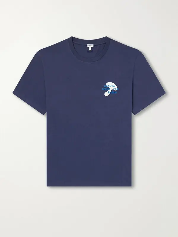 Loewe Embroidered Cotton-jersey T-shirt - Blue