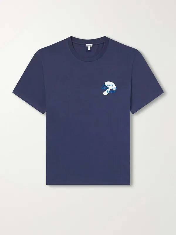 Loewe Embroidered Cotton-jersey T-shirt - Navy