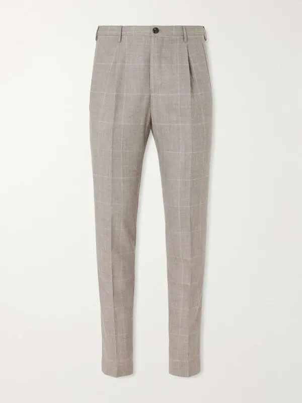 SLOWEAR Tapered Prince Of Wales Checked Wool And Cashmere-blend Trousers - Gray