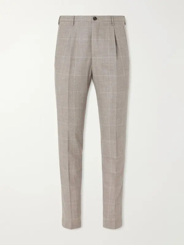 SLOWEAR Tapered Prince Of Wales Checked Wool And Cashmere-blend Trousers - Gray