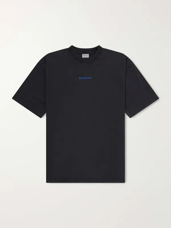 Balenciaga Logo-embroidered Cotton-jersey T-shirt - Navy