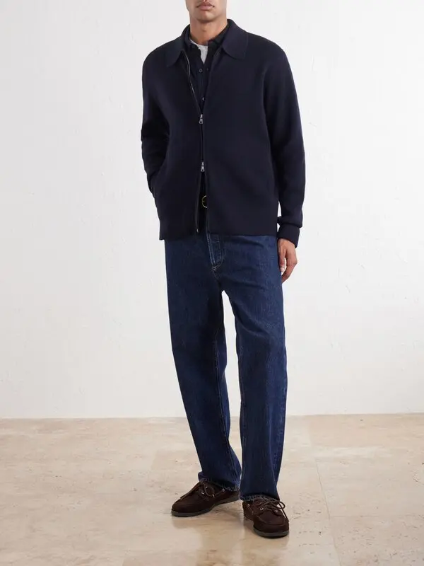 Orlebar Brown Shelby Ribbed Merino Wool Zip-up Sweater - Blue