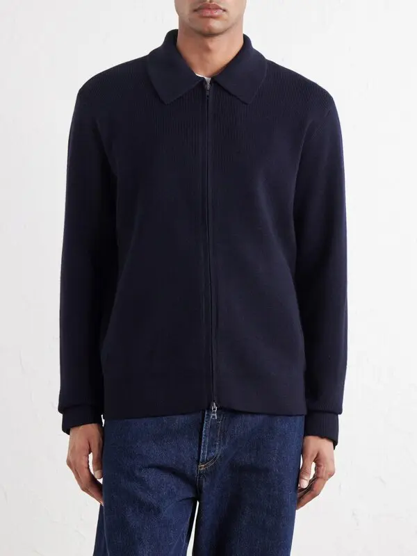 Orlebar Brown Shelby Ribbed Merino Wool Zip-up Sweater - Blue