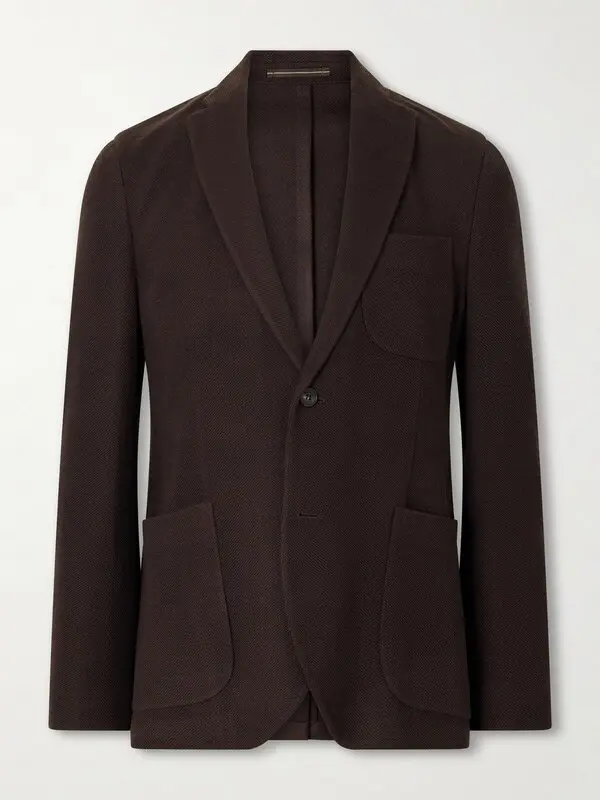 SLOWEAR Wool-blend Woven Waffle Jersey Blazer - Brown