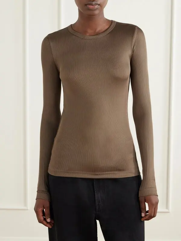 AGOLDE Delphi Ribbed Stretch T-shirt - Brown
