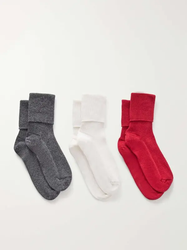 Johnstons Of Elgin Set Of Three Ribbed Cashmere-blend Socks