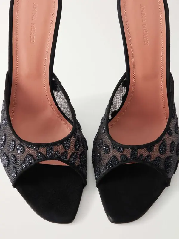 Amina Muaddi Alexa 95 Embellished Mesh Sandals