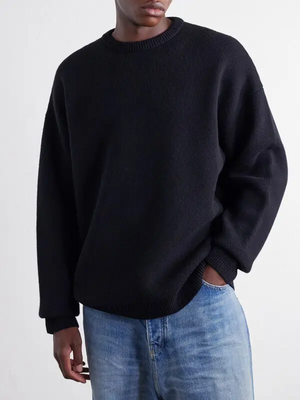 Balenciaga City Wool-blend Crewneck Sweater - Black