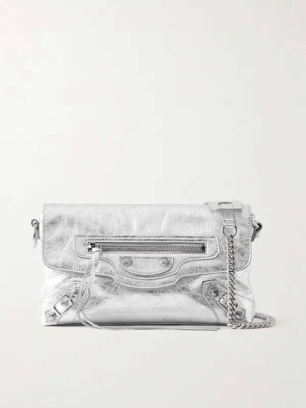 Balenciaga Le City Crinkled-leather Shoulder Bag - Silver