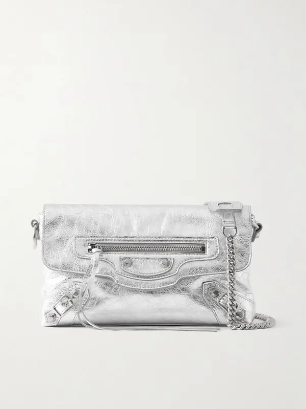 Balenciaga Le City Crinkled-leather Shoulder Bag - Silver